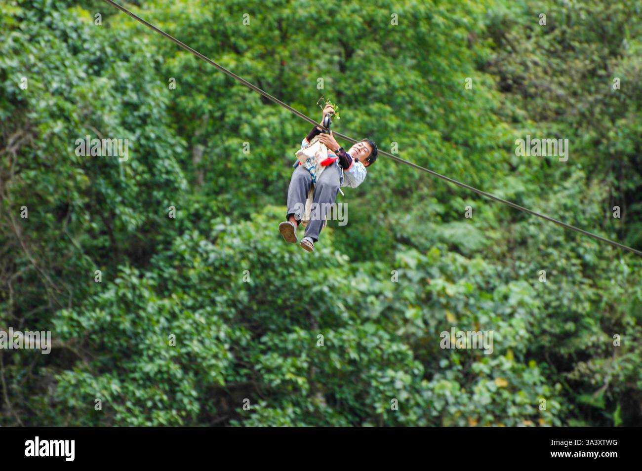 Crossing the Nu River by rope bridge Stock Photo - Alamy