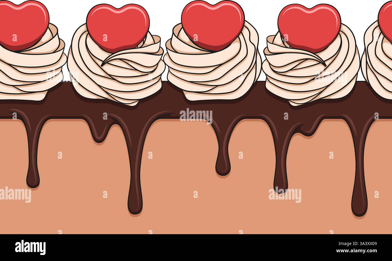 Horizontal seamless pattern with cream cake decorated with hearts ...