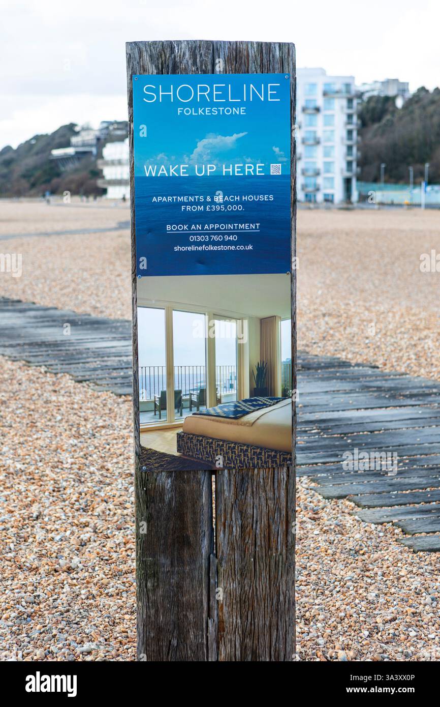 An advertising sign for apartments in Folkestone's Shoreline ...