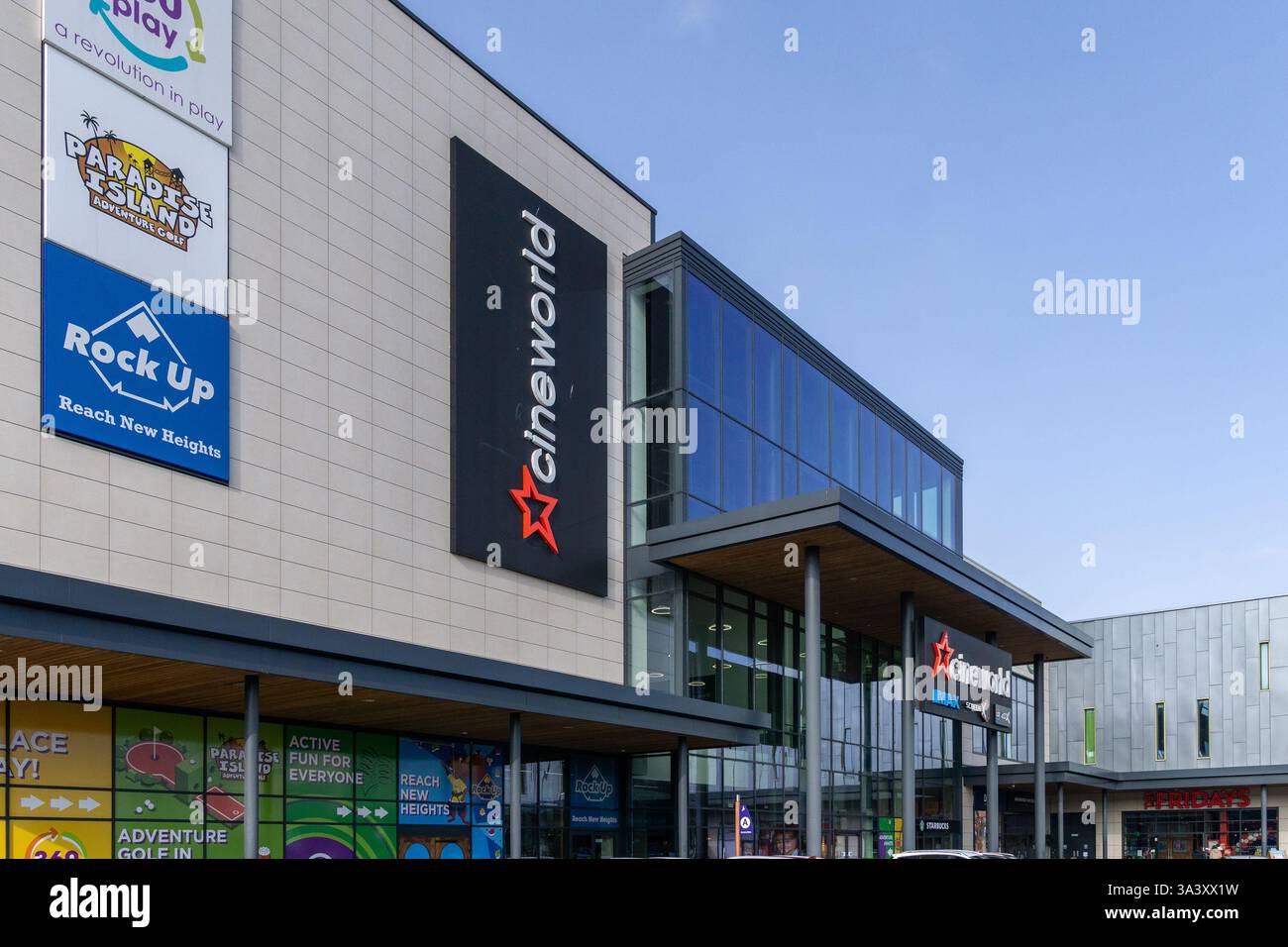 Exterior of Cineworld cinema complex, Rushden Lakes shopping centre ...