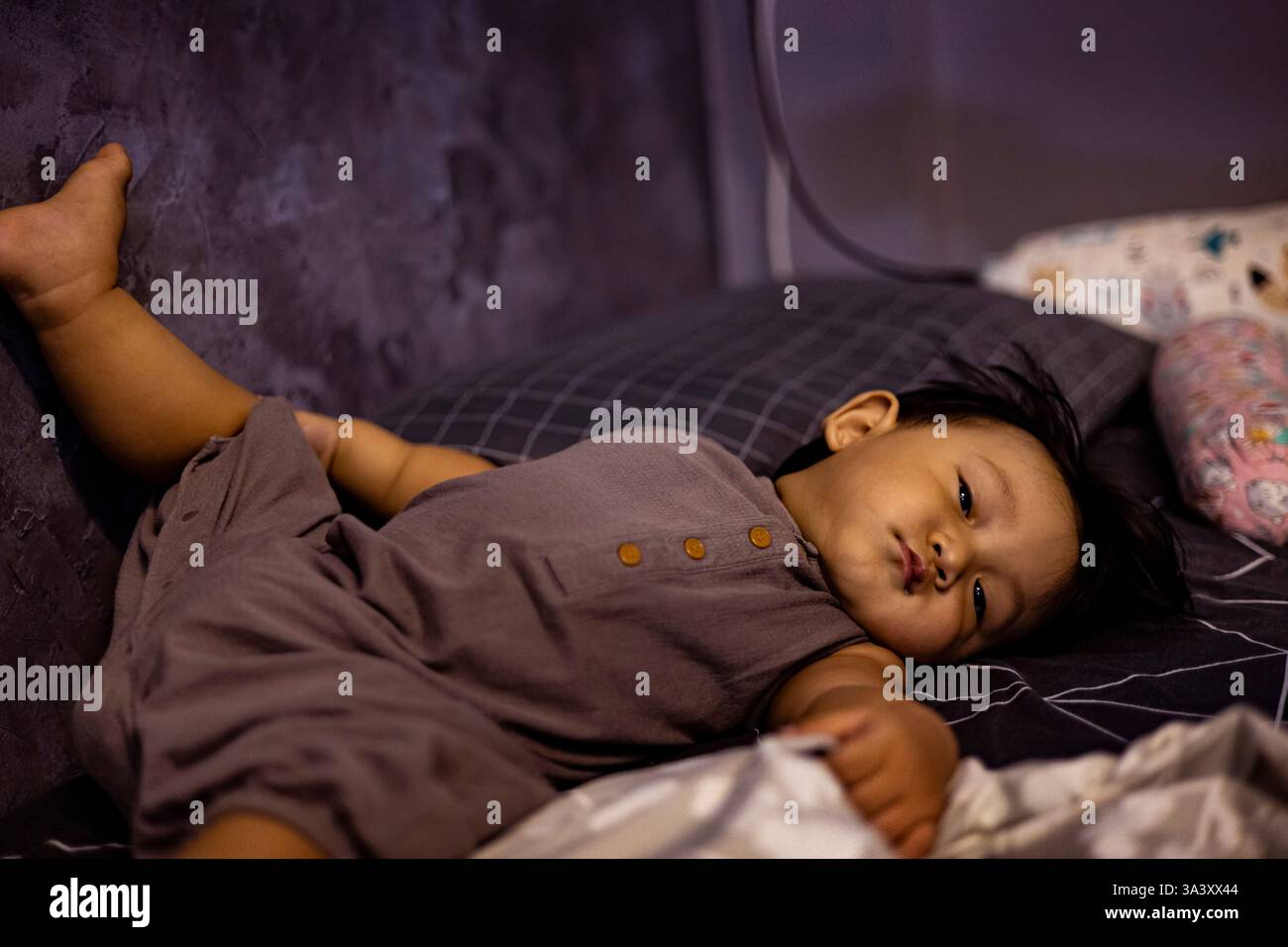 Child Is Bored In Bed, Background for advertising and wallpaper in kids ...