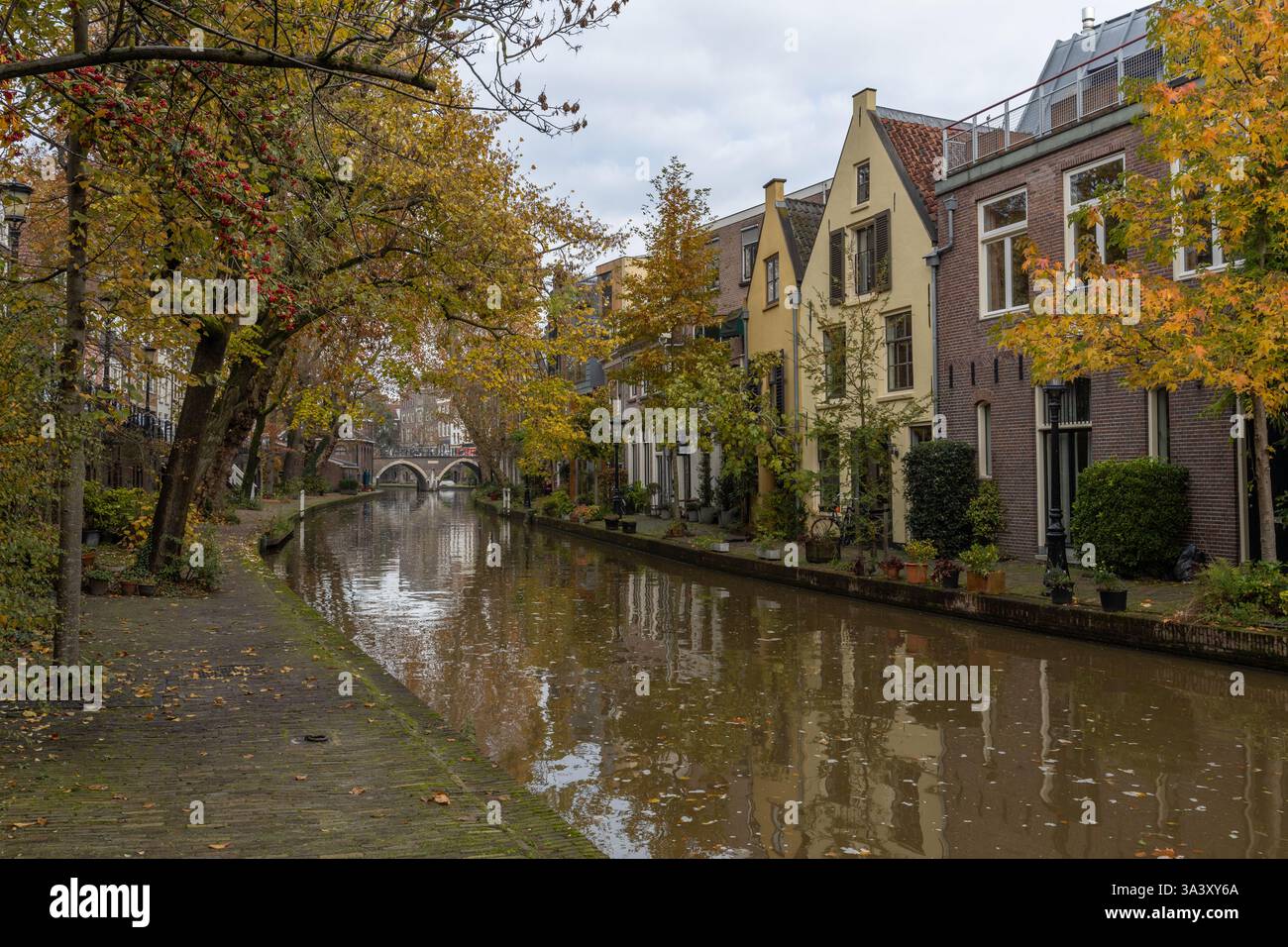 Oudegracht and yard (old canal) with Traditional houses in the city ...