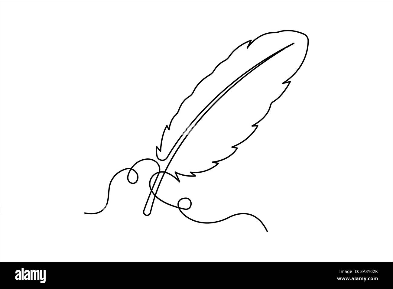 Bird feather continuous one line art drawing of outline vector ...