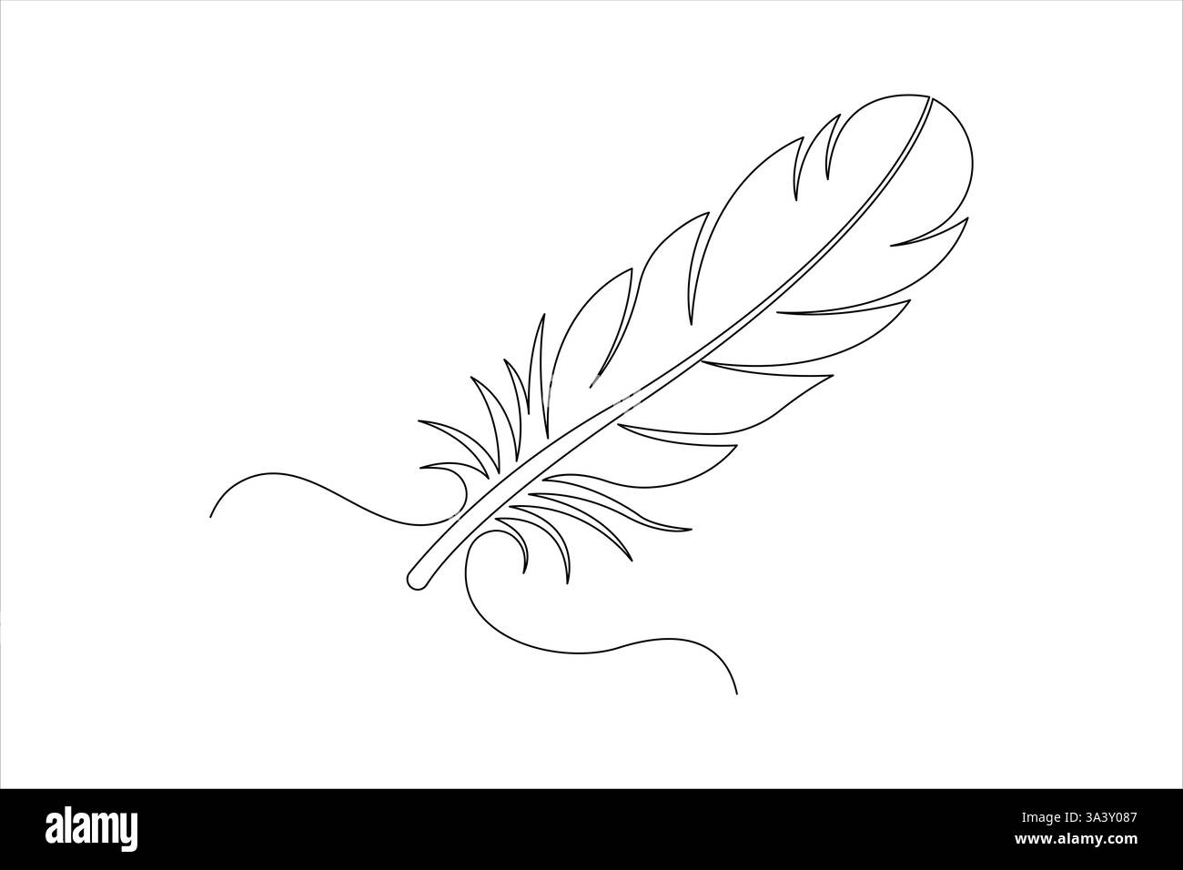 Bird feather continuous one line art drawing of outline vector ...