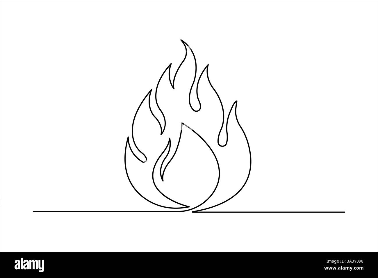 Continuous one line art drawing of fire flame shape, bonfire outline ...