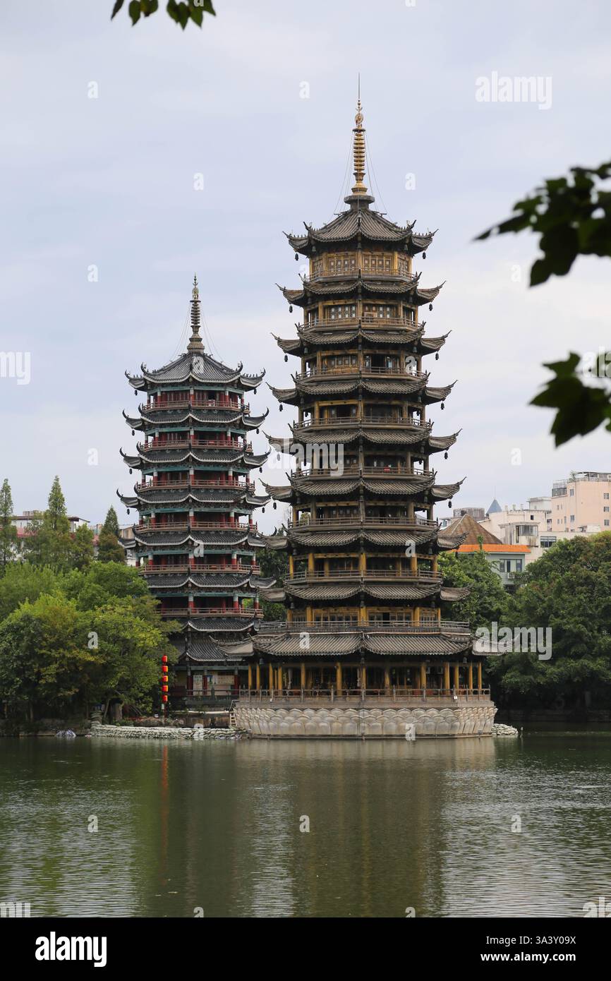 Sun and Moon Pagodas at Riyue Shuangta Cultural Park (Guilin, China ...