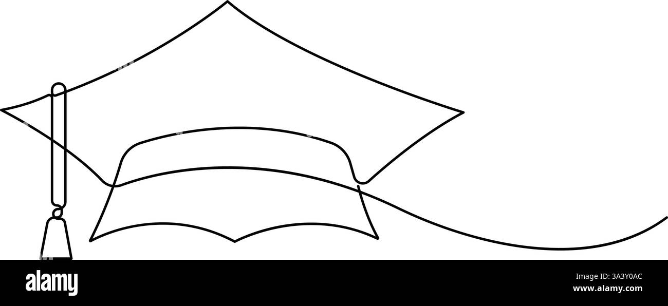 Continuous one line art drawing of graduation hat design vector ...