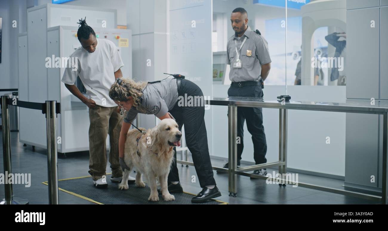 African American Man with Pet During Screening Procedures in Airport ...