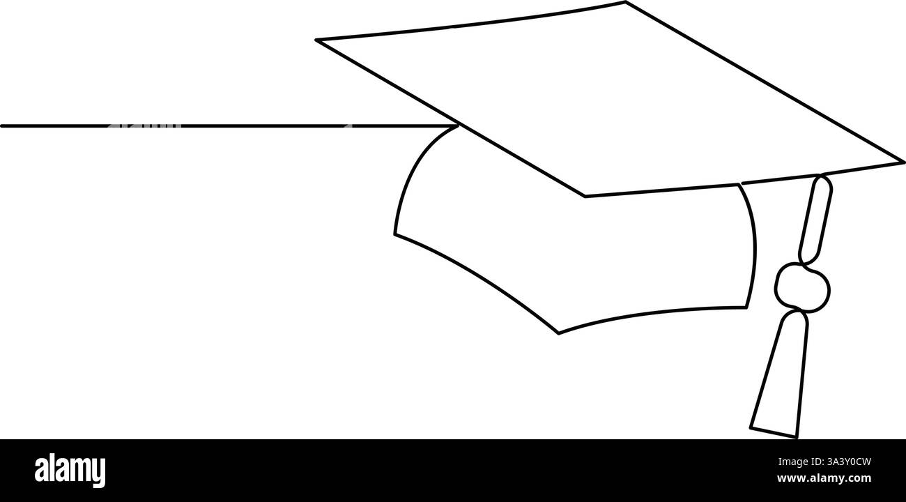Continuous one line art drawing of graduation hat design vector ...