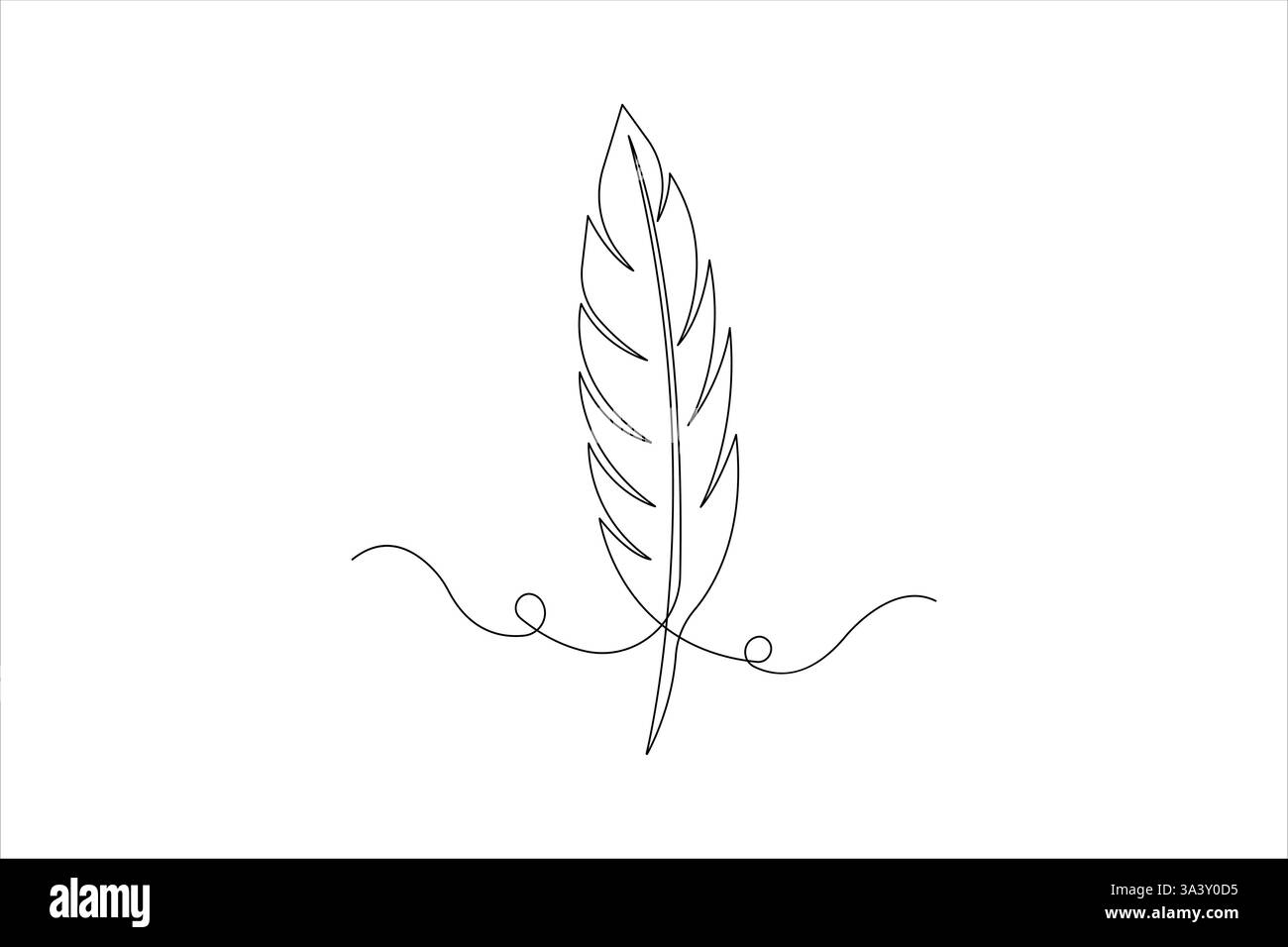 Bird feather continuous one line art drawing of outline vector ...