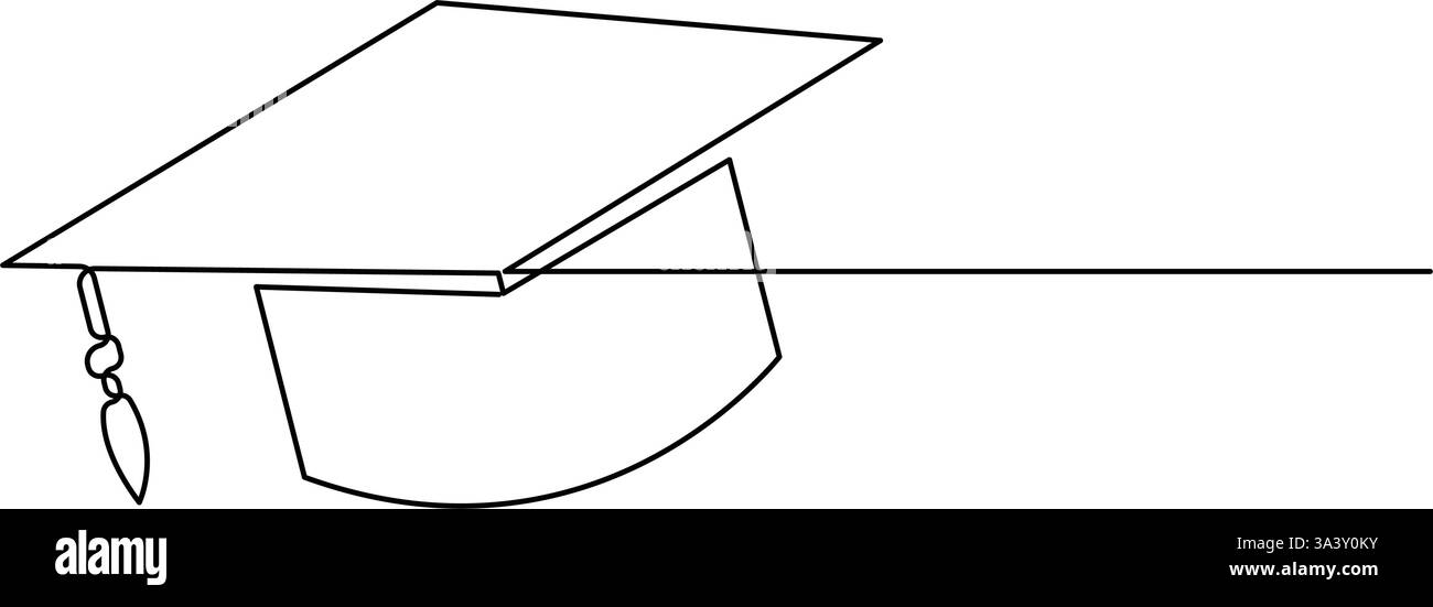 Continuous one line art drawing of graduation hat design vector ...
