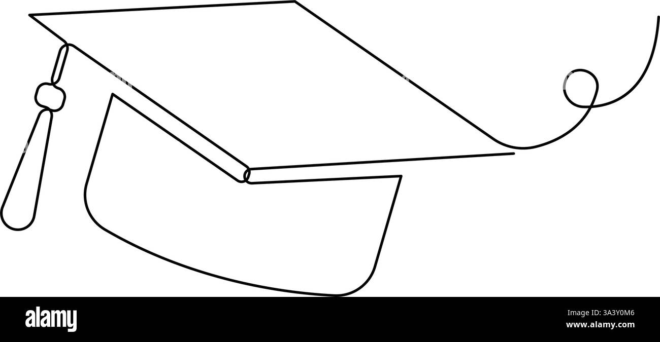 Continuous one line art drawing of graduation hat design vector ...