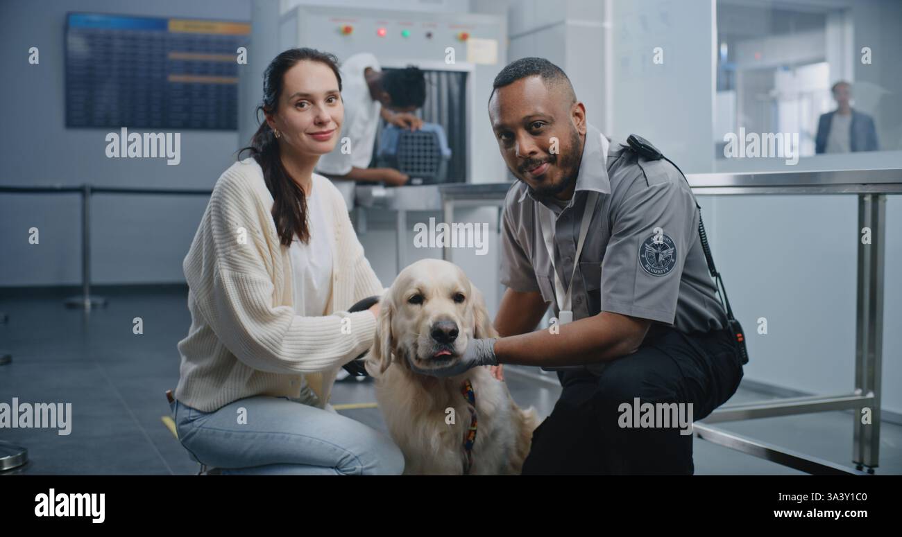 Airport Terminal: Portrait of Woman and African American TSA Officer ...