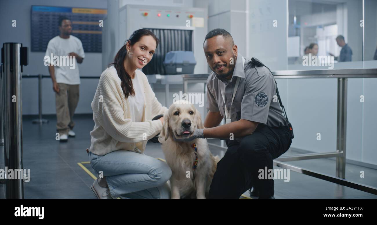 Airport Terminal: Portrait of Woman and African American TSA Officer ...