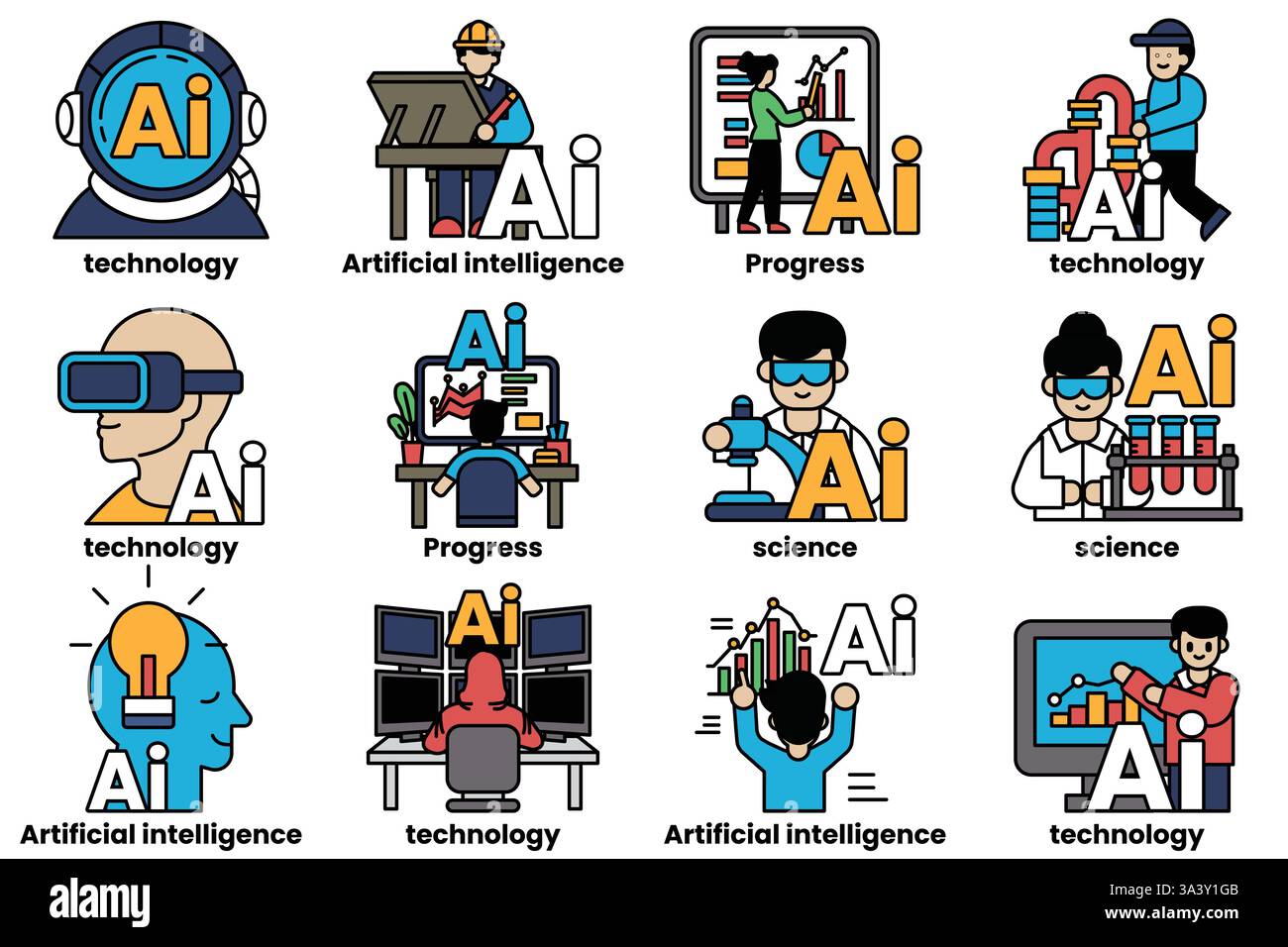 A Set of illustrations in the concept of Artificial Intelligence and ...