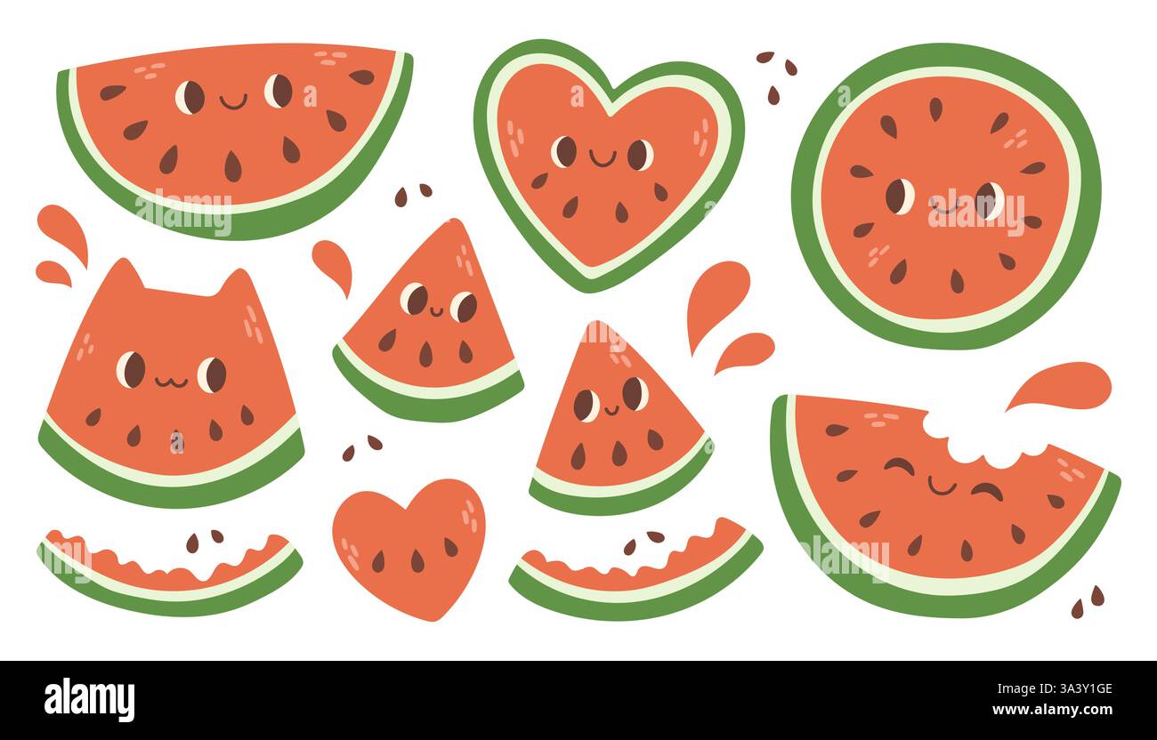 Cute cartoon watermelon set. Funny watermelon slices characters. Cute ...