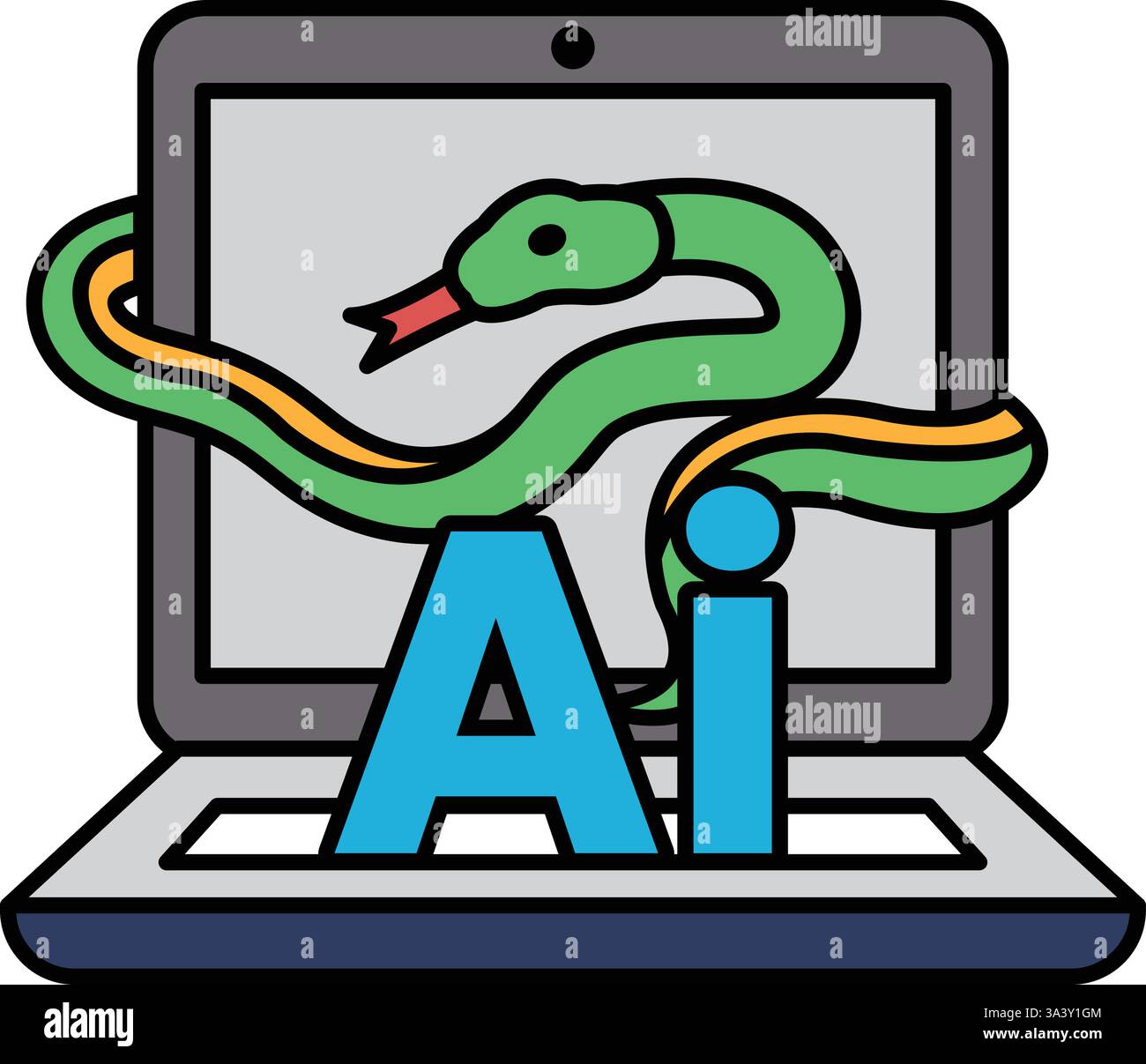 A computer screen with a green snake wrapped around the letters AI. The ...