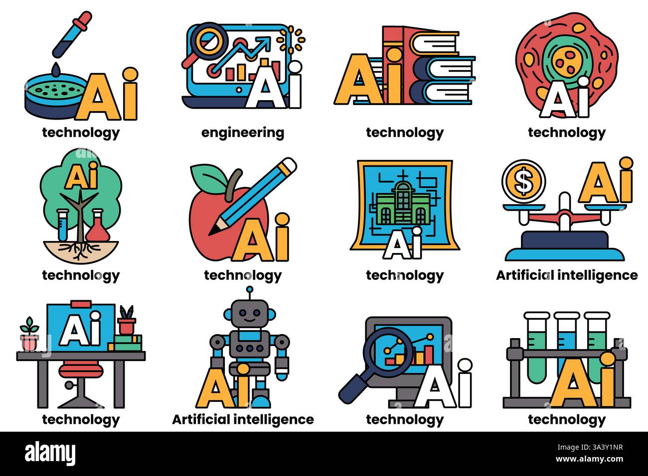 A Set of illustrations in the concept of Artificial Intelligence and ...