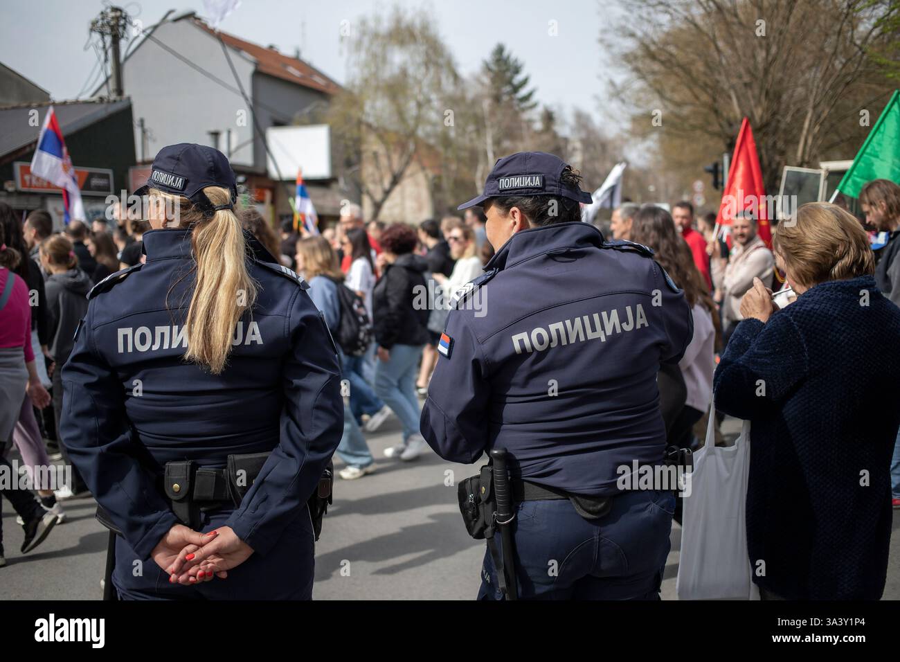 Belgrade, Serbia. 15th March 2025. A procession of citizens, some ...