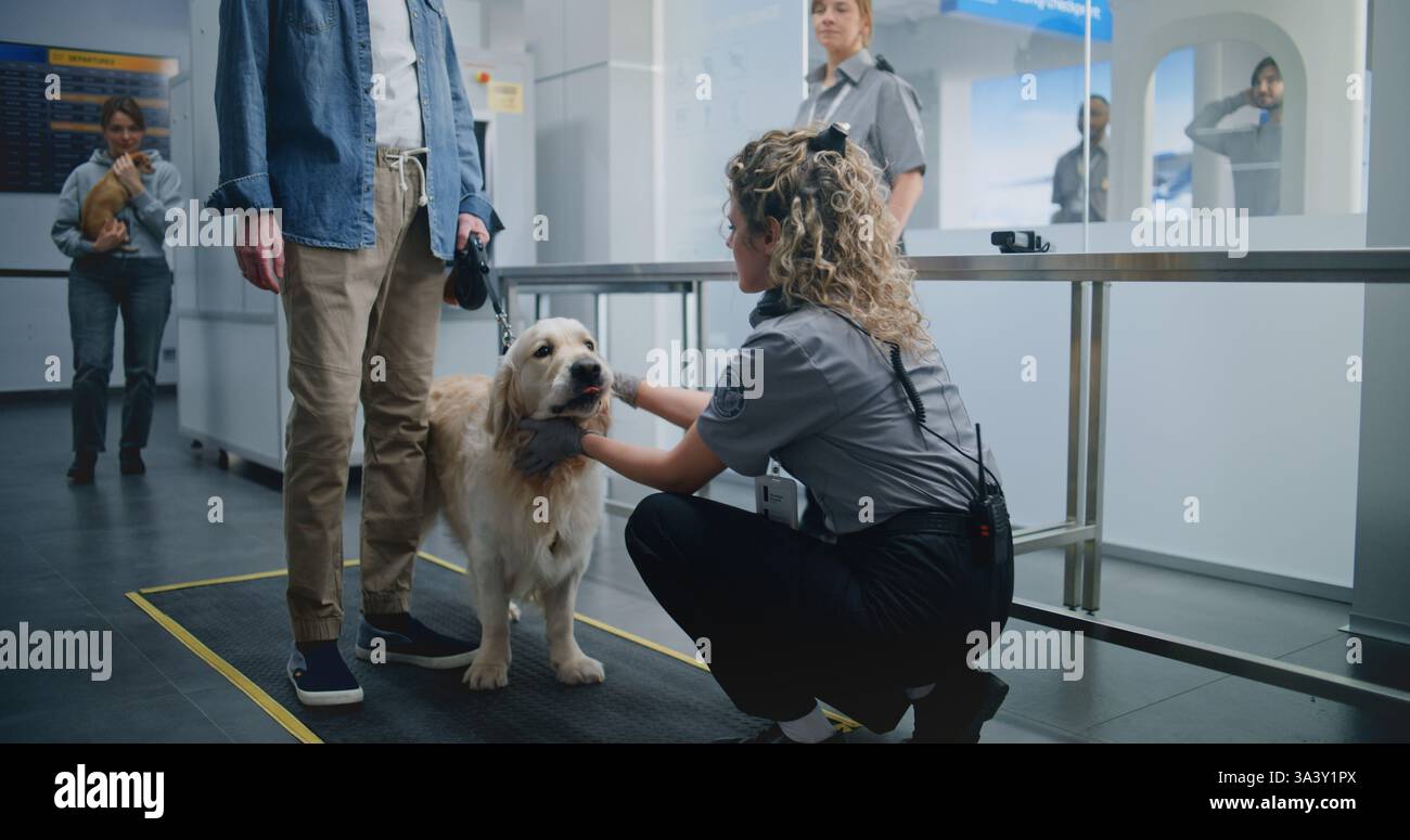 Mature Man with Pet During Screening Procedure in Airport Terminal ...