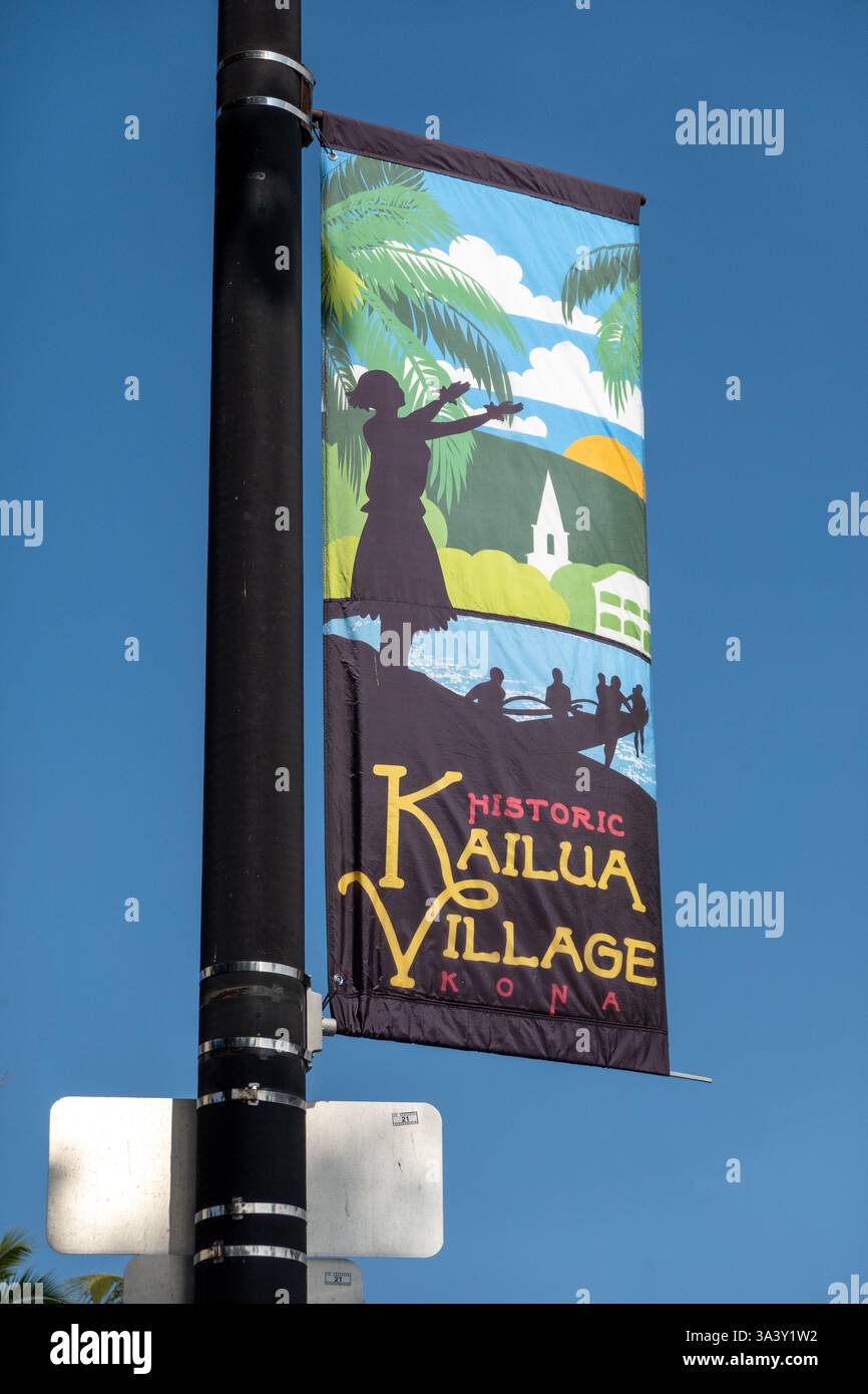 Kailua Village Lamppost Flag Advertising Sign Kailua-Kona Hawaii Stock ...
