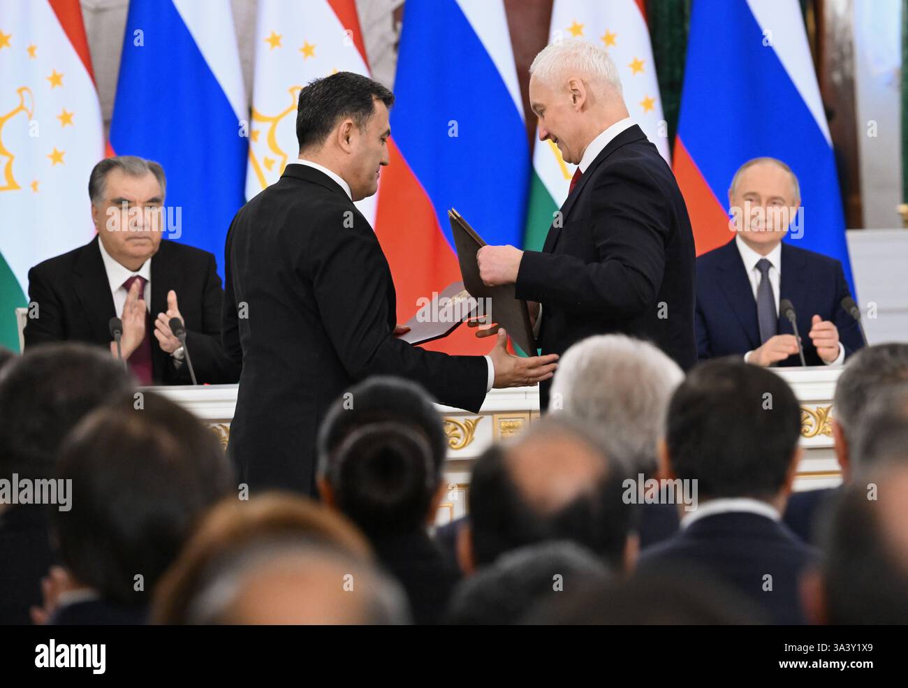 Signing ceremony of Russian-Tajik documents. Russian President Vladimir ...