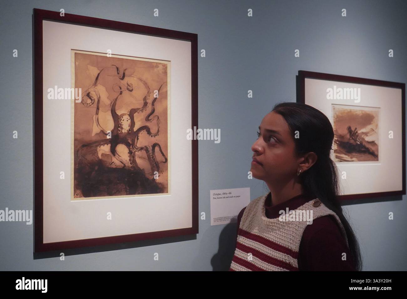 London, UK 18 March 2025. Image:Octopus 1864-66 Pen brown and wash on ...