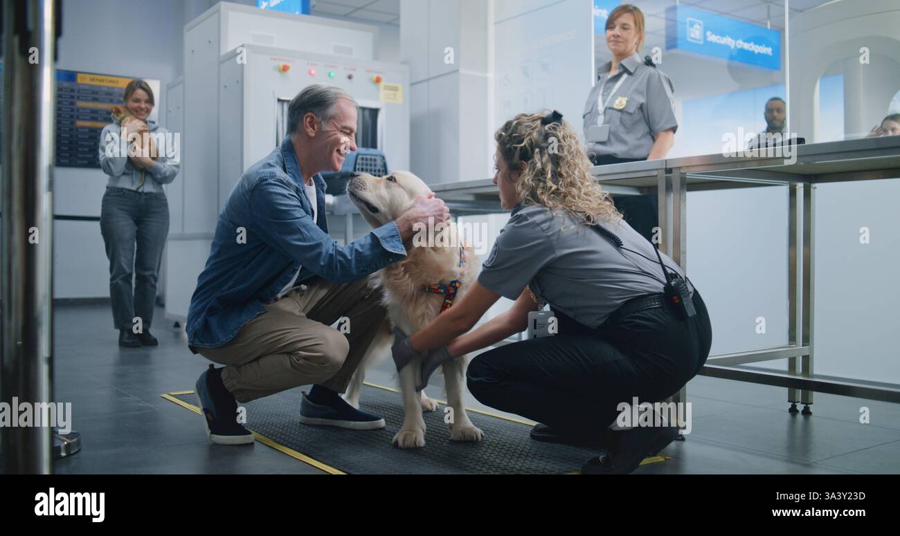 Mature Man with Pet During Screening Procedure in Airport Terminal ...
