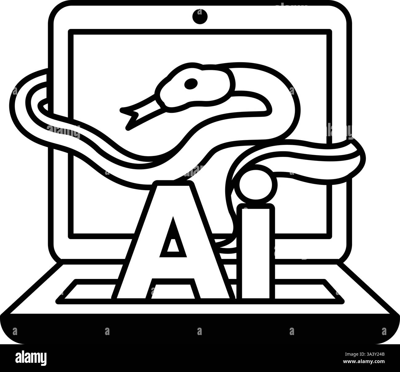 A computer screen with a snake and the letters AI on it In black and ...