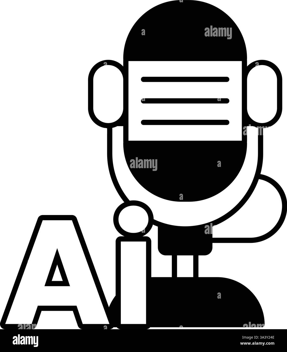 A microphone with the letters AI on it In black and white line style ...