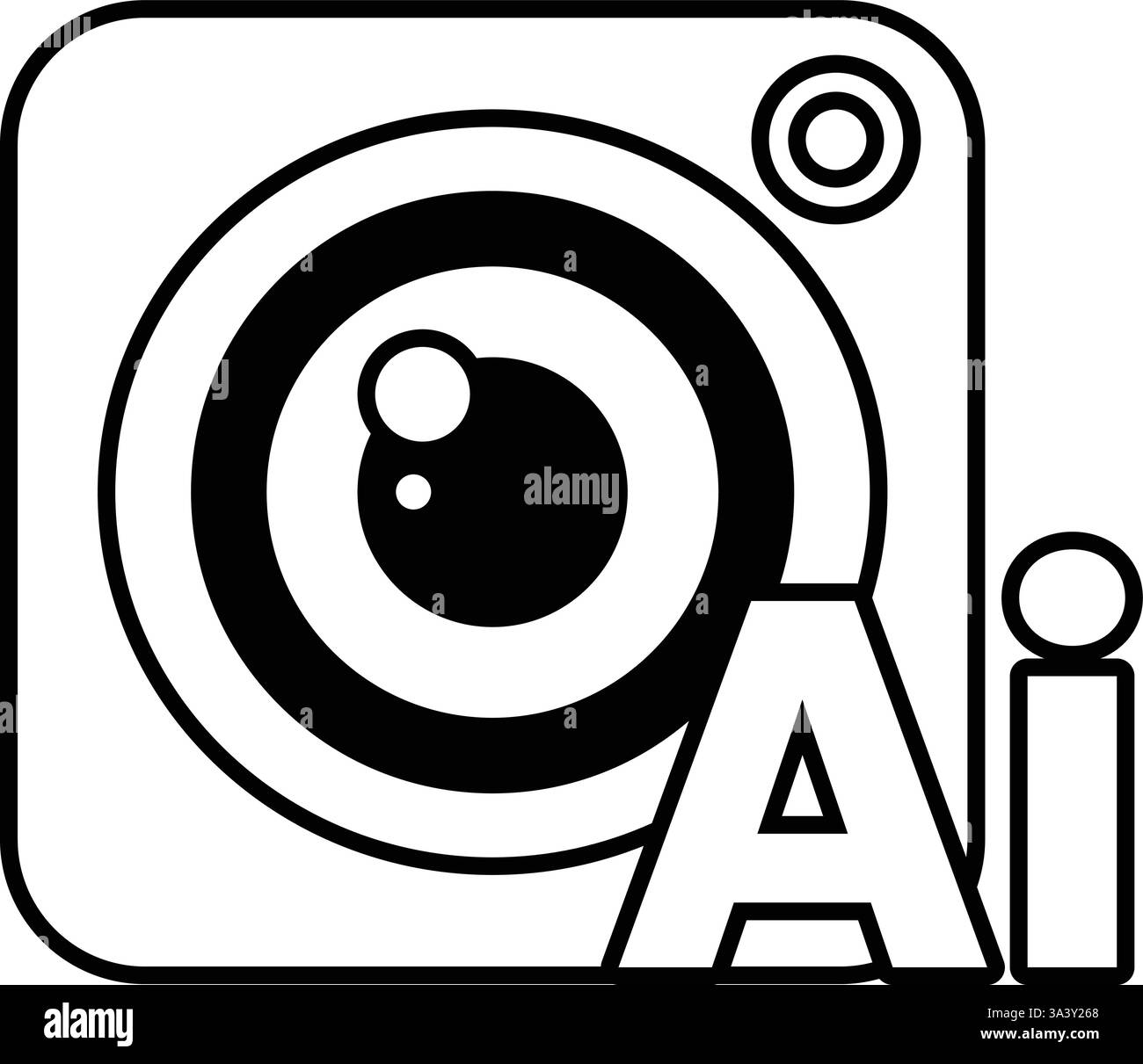 A camera lens with the letters AI on it In black and white line style ...