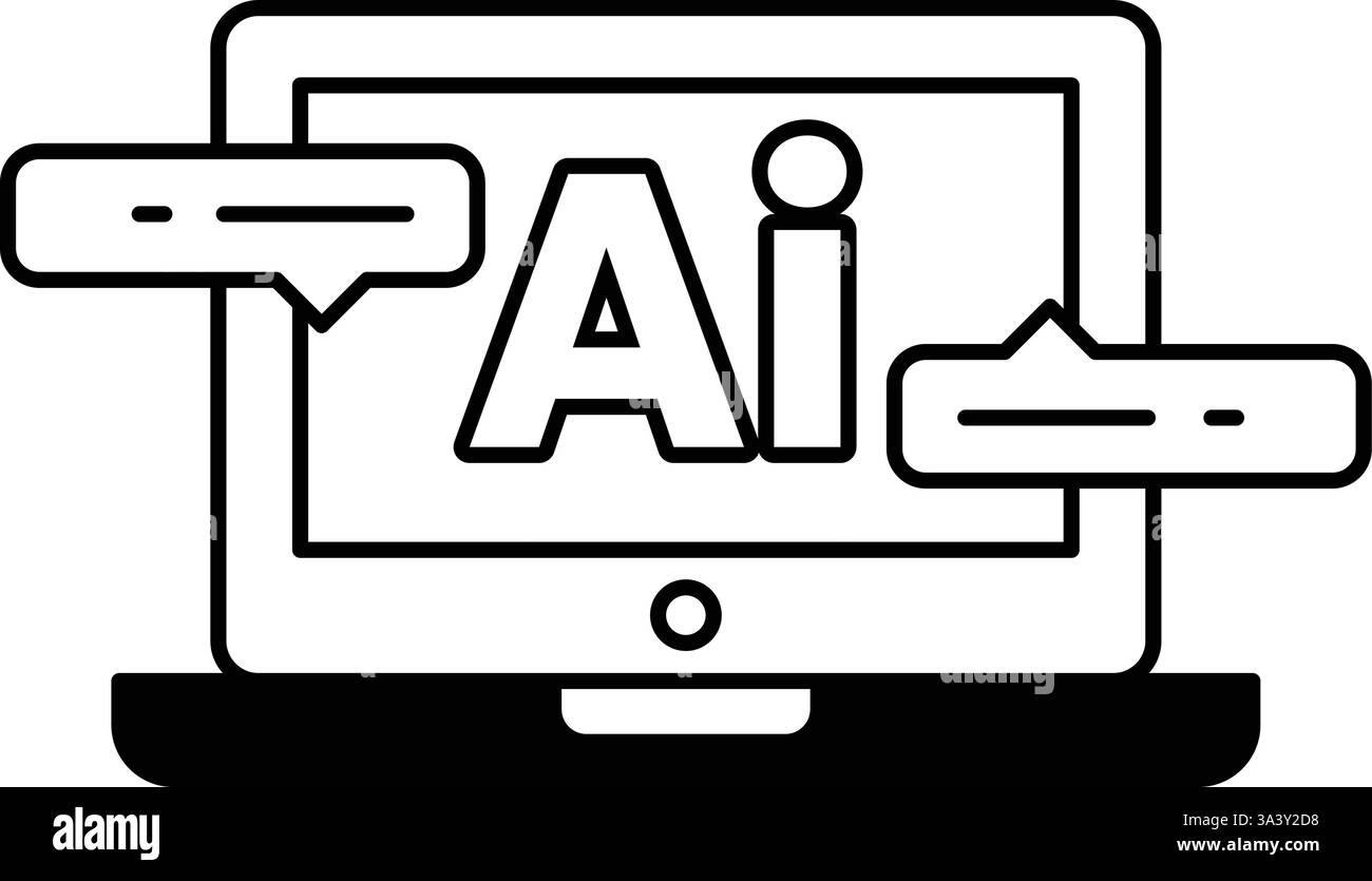 A computer monitor with the word AI written on it In black and white ...