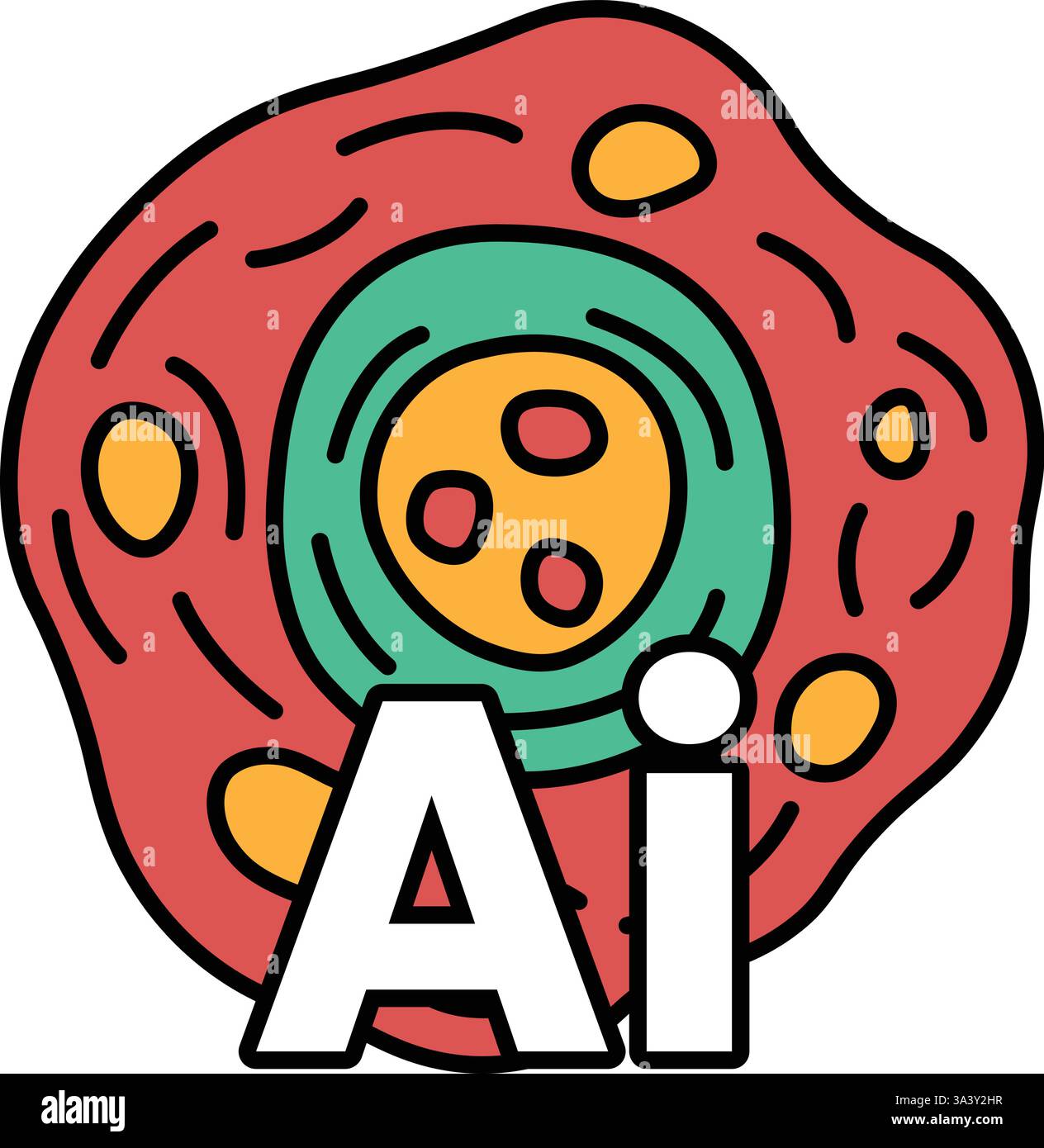 A colorful, abstract cell with white letters spelling out the word AI ...