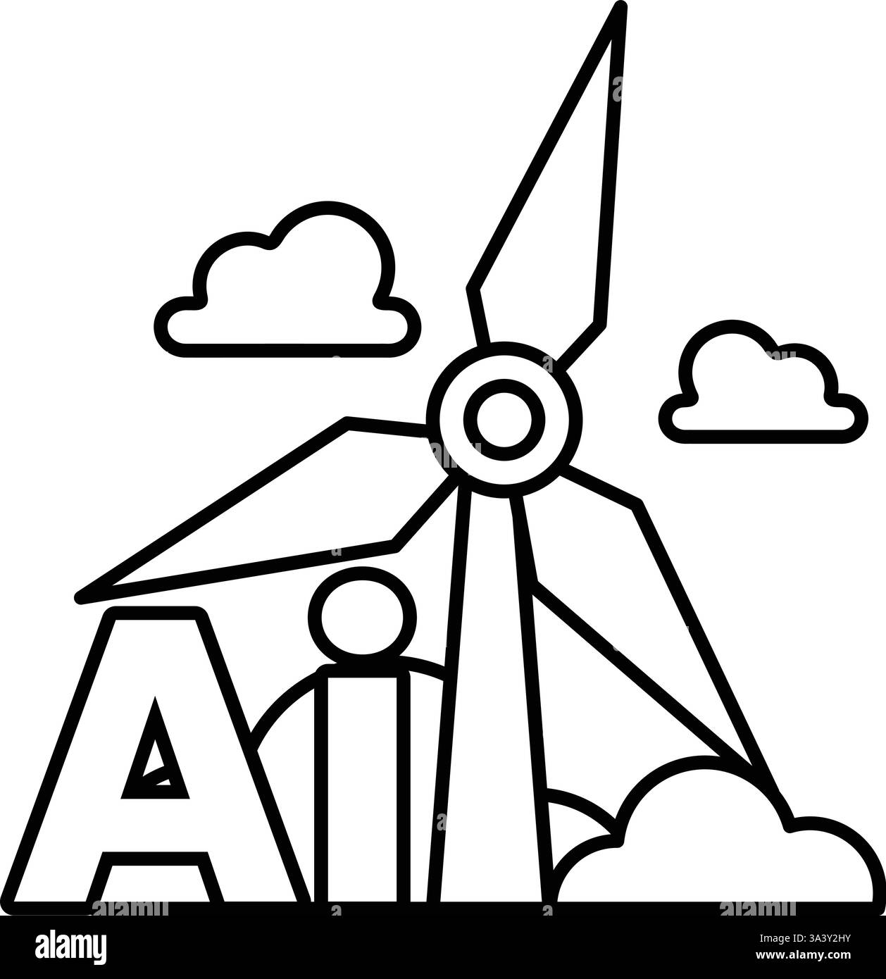 A wind turbine with the letters AI on it In black and white line style ...