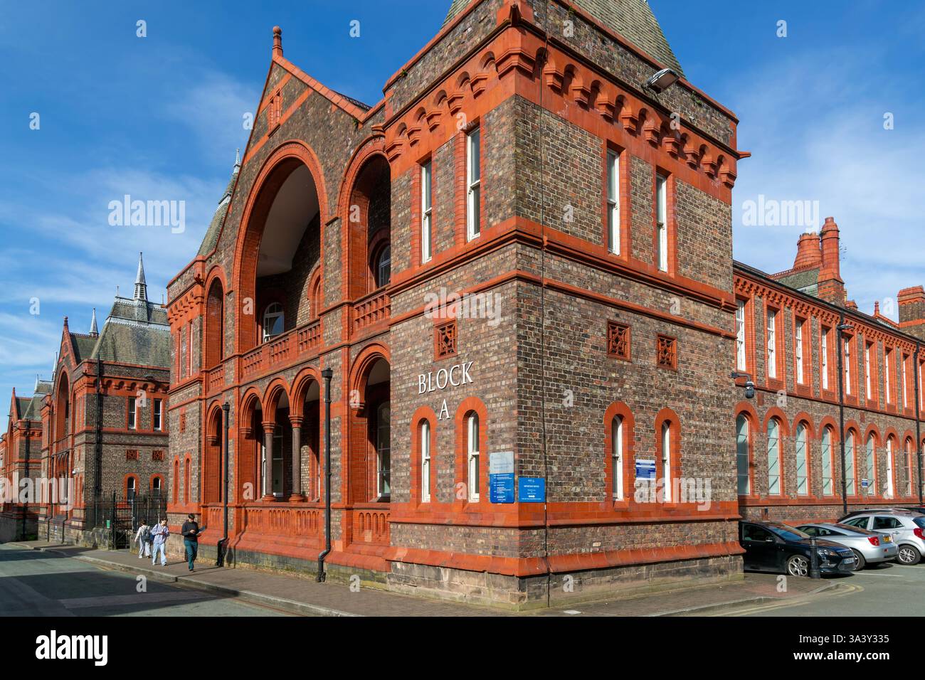 Red brick of historic Waterhouse buildings, North Campus, University of ...