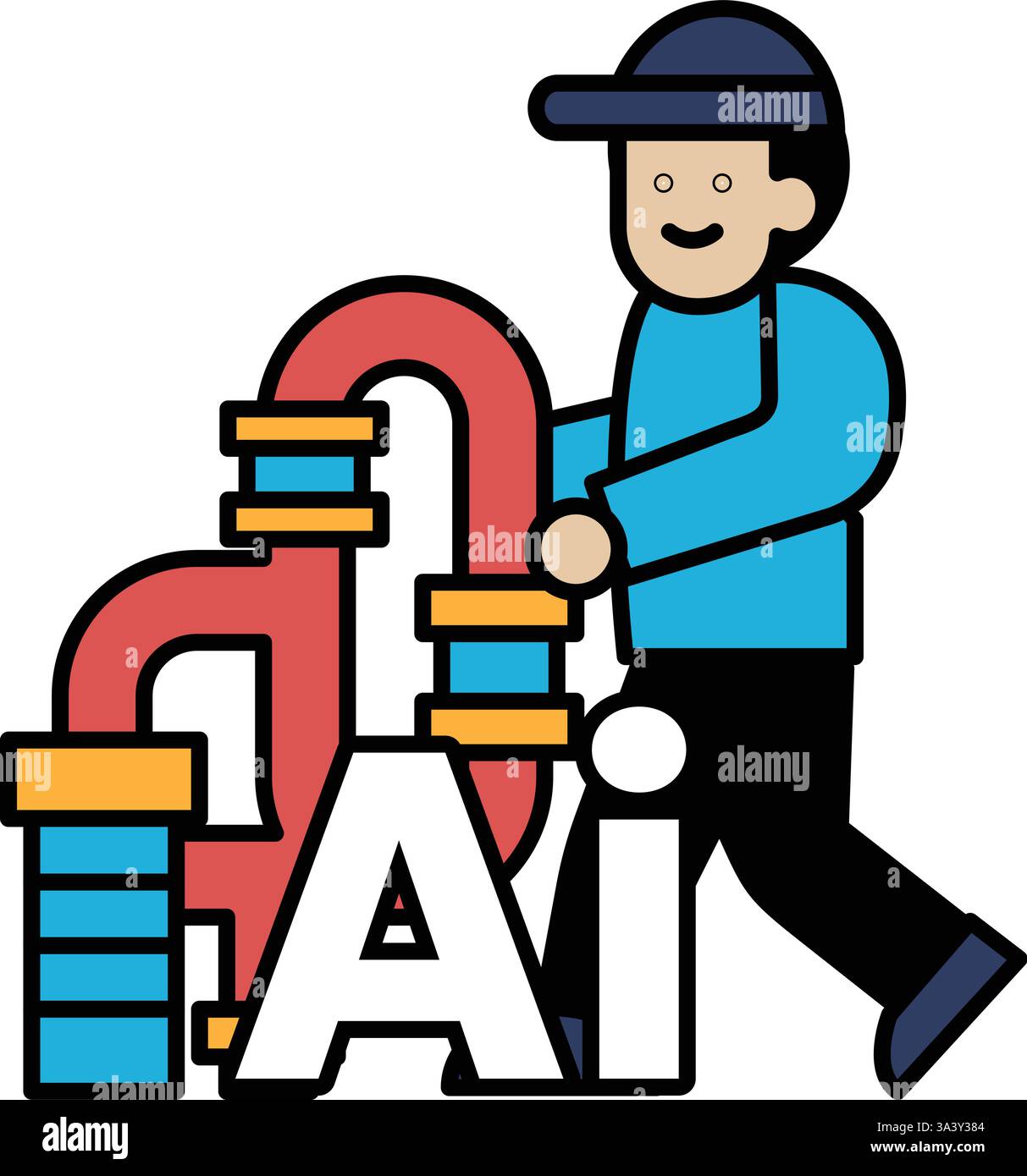 A man is walking with a pipe and a sign that says AI. The man is ...