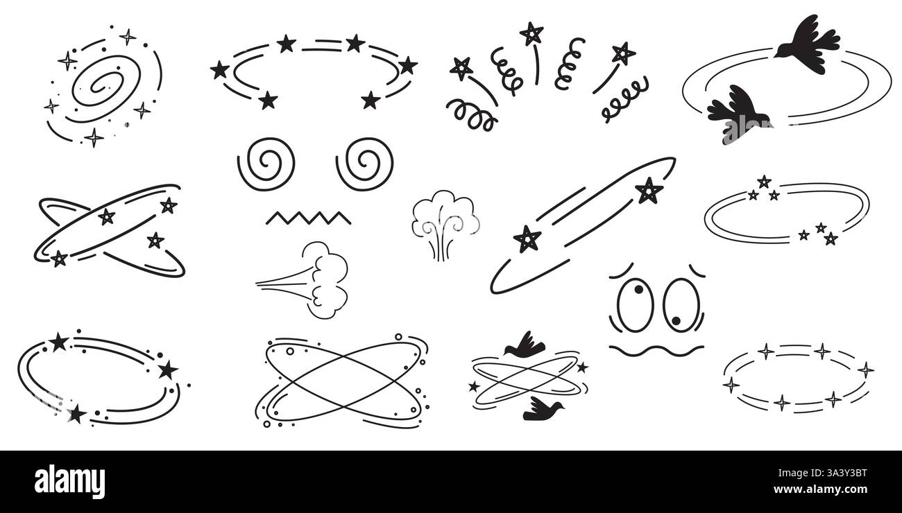 Dizziness manga or anime comic emoticon element graphic effects hand ...