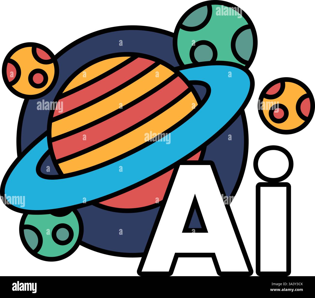 A colorful drawing of a planet with a blue circle in the middle and a ...