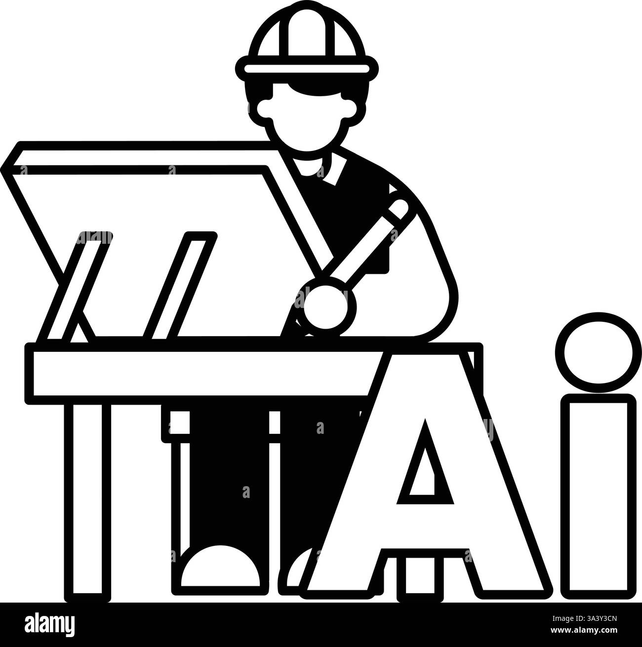 A man is drawing on a desk with the letters AI in the background. The ...