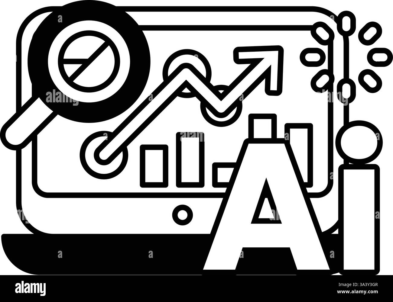 A computer monitor with a magnifying glass on it In black and white line style Stock Vector ...