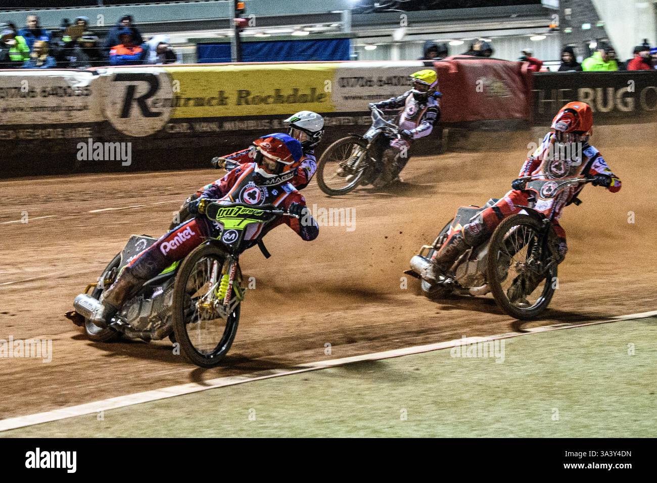 Manchester on Monday 17th March 2025. Emil Sayfutdinov in Blue leading ...