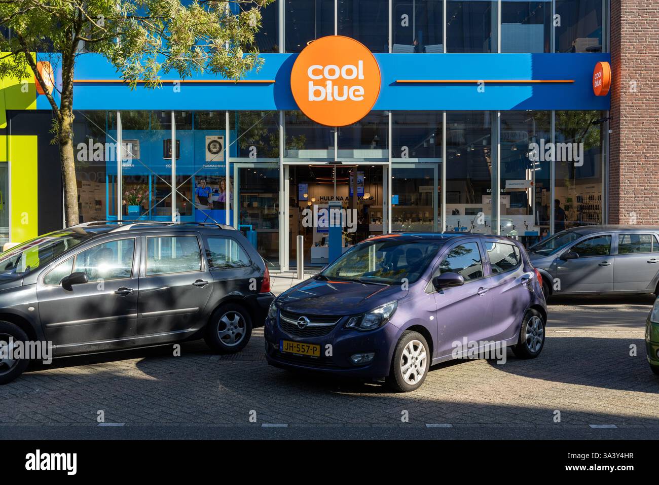 Coolblue sign logo above the entrance of the shop. Cool blue is a ...