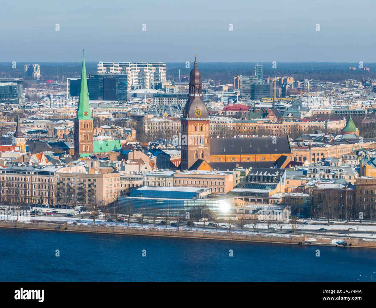 Aerial View of Riga in Winter Featuring Historic Landmarks Stock Photo ...