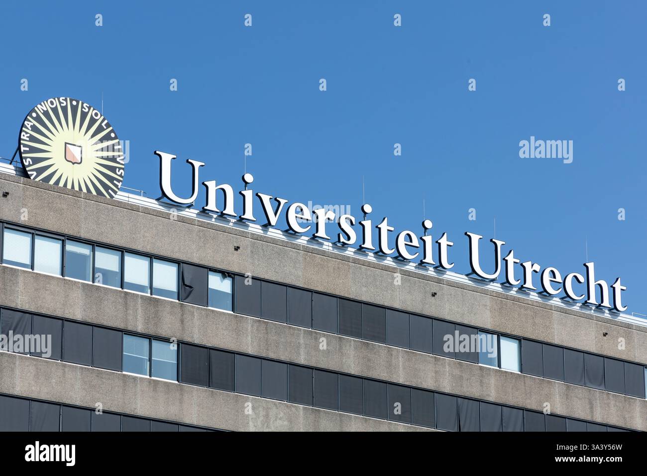 Universiteit Utrecht building sign. Utrecht University is a public ...
