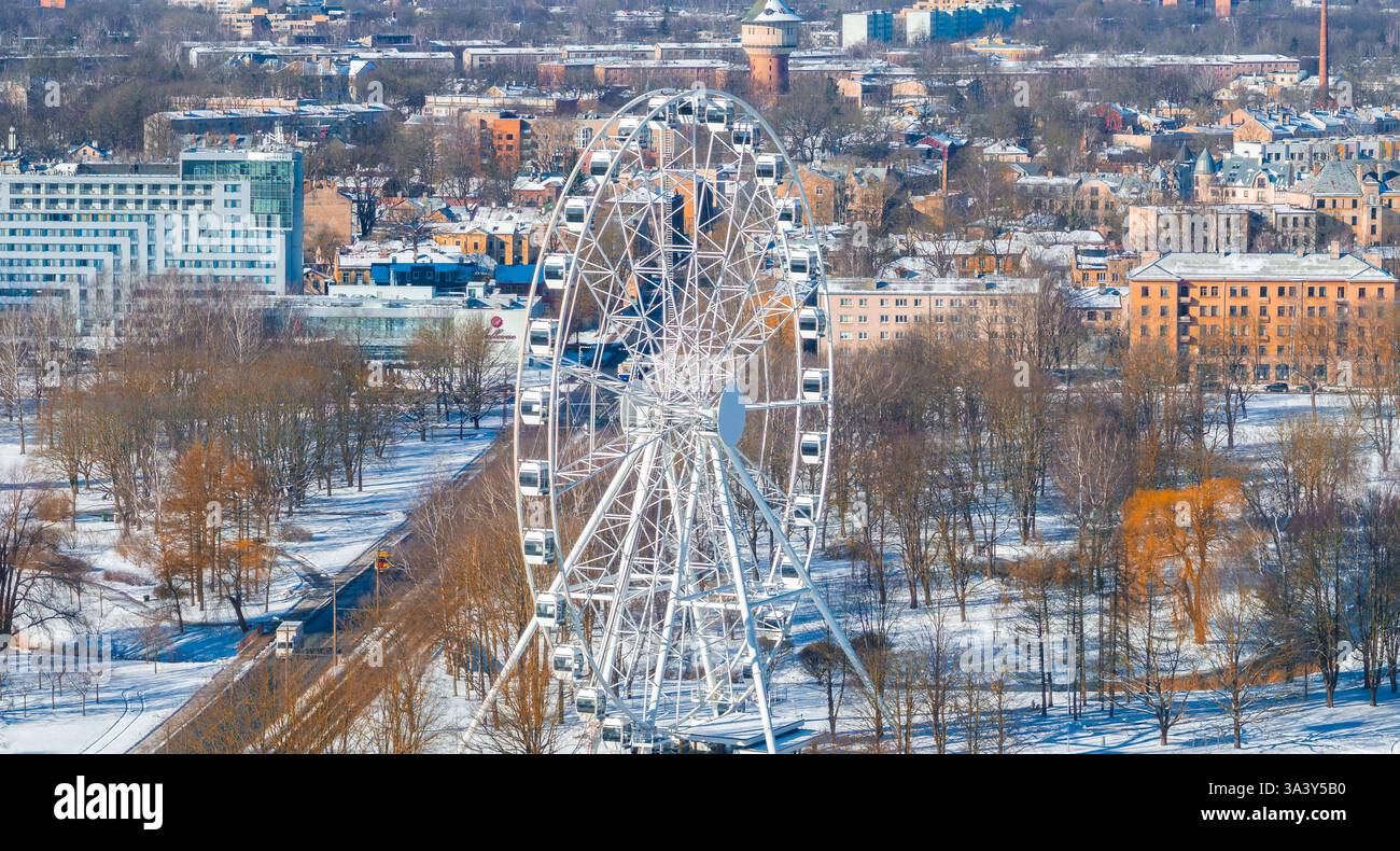 Winter Aerial View of Riga with Ferris Wheel and Water Tower Stock ...