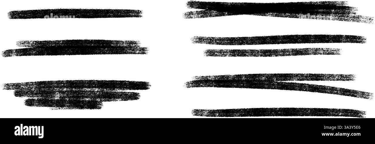 Black crayon underline strokes set - hand-drawn horizontal lines, rough ...