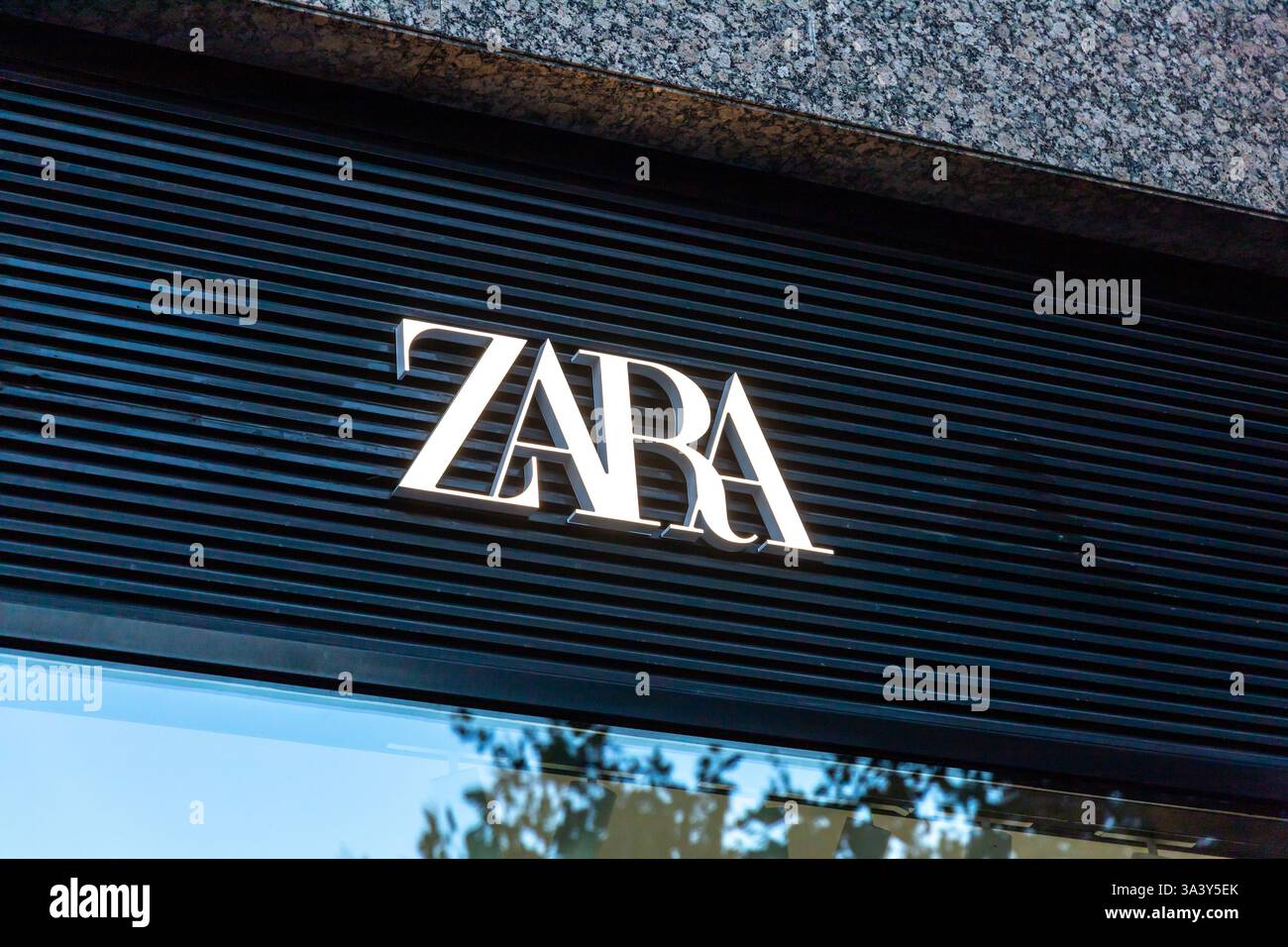 New Zara logo sign at the fashion store on Vredenburg Stock Photo - Alamy