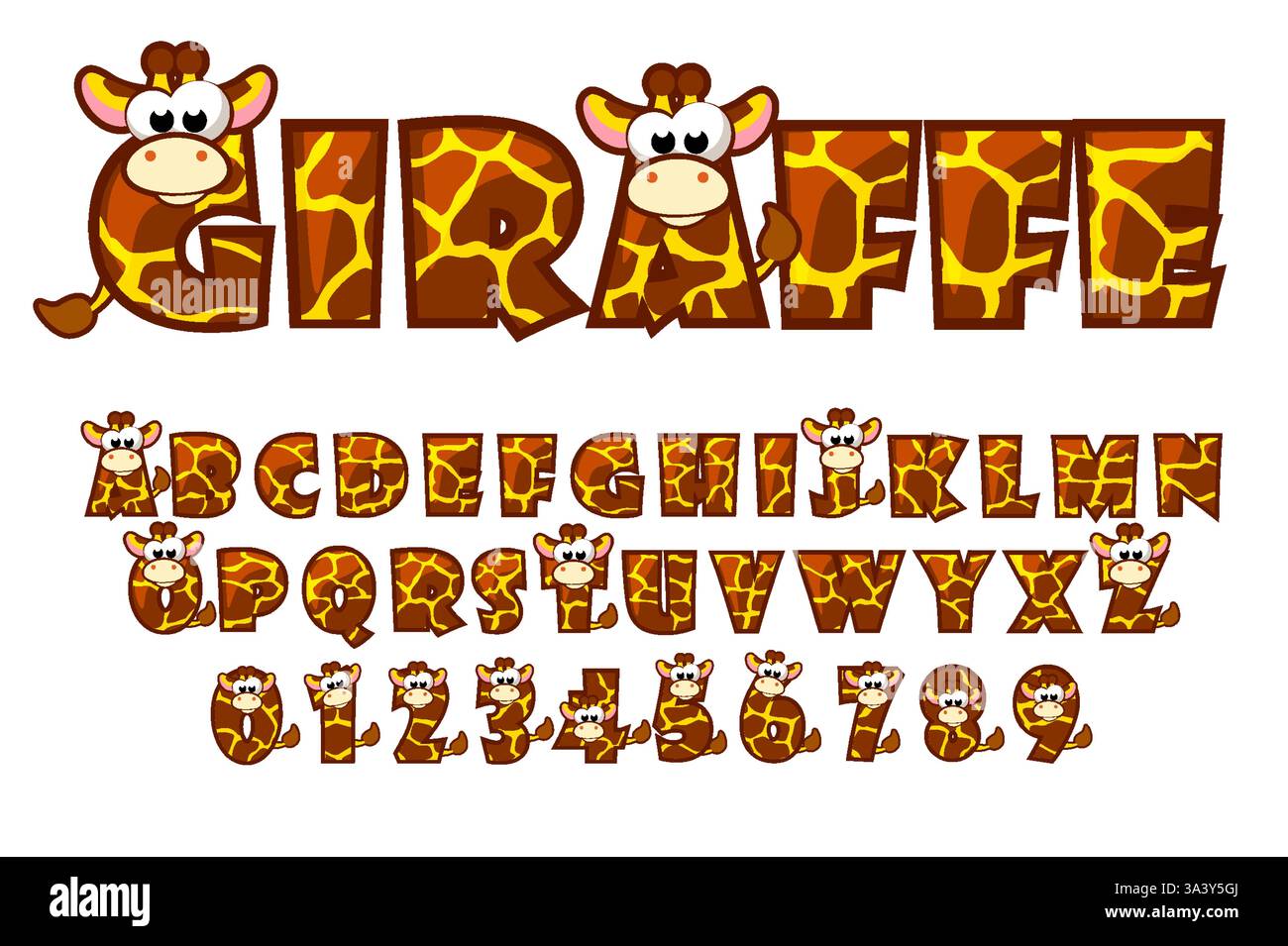 Giraffe font Lettering and word GIRAFFE. Cartoon Alphabet set. Animal ...