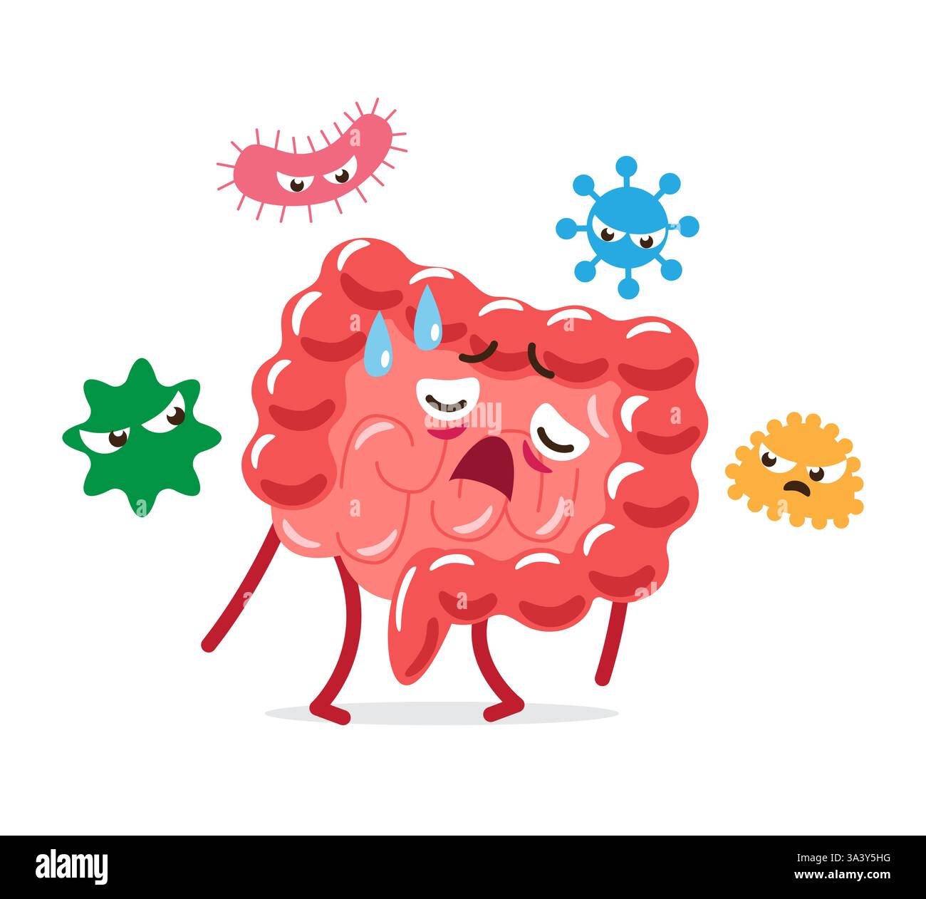 Gastroenteritis . Intestine cartoon character with bacterial cell ...