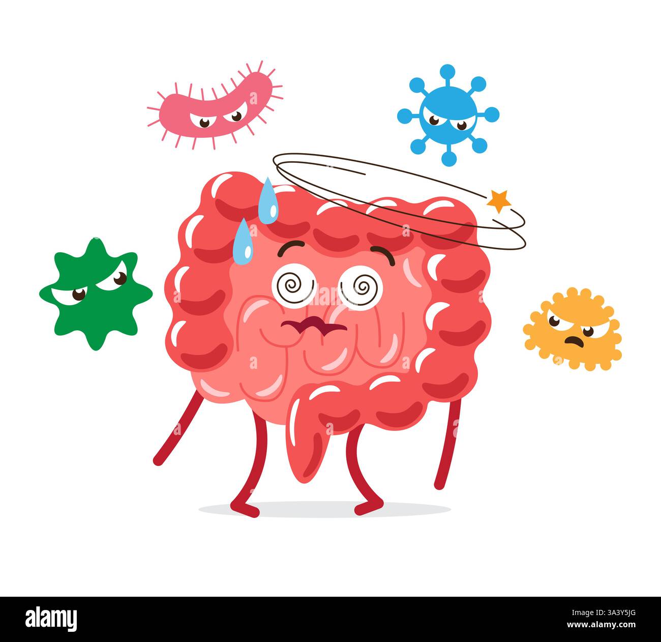 Gastroenteritis . Intestine cartoon character with bacterial cell ...